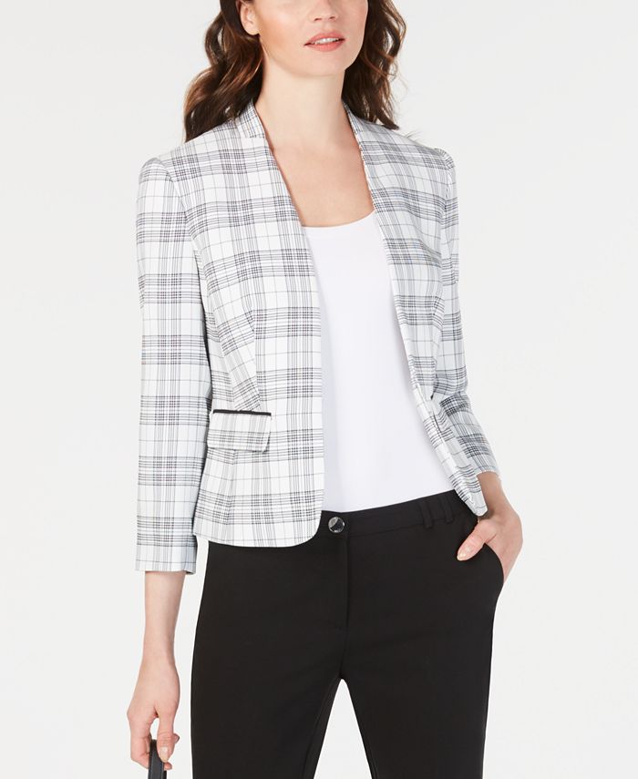 Nine West Stand-Collar Plaid Jacket - Macy's