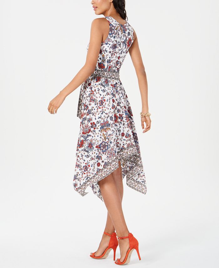 Robbie Bee Petite Printed Handkerchief-Hem A-line Dress - Macy's