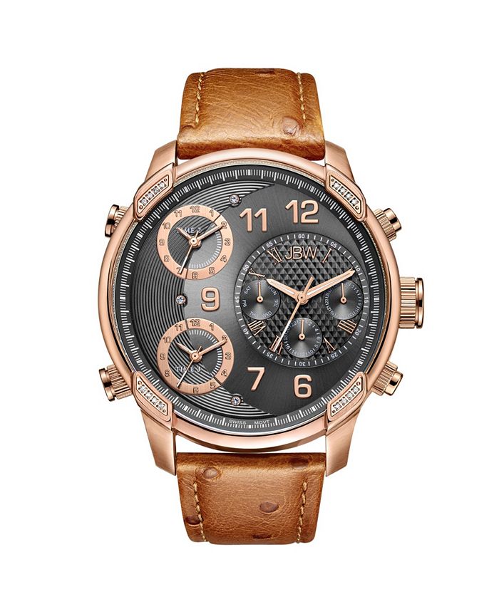 Jbw Men's Limited Edition G4 Leather Diamond (1/5 ct.t.w.) 18K Rose ...