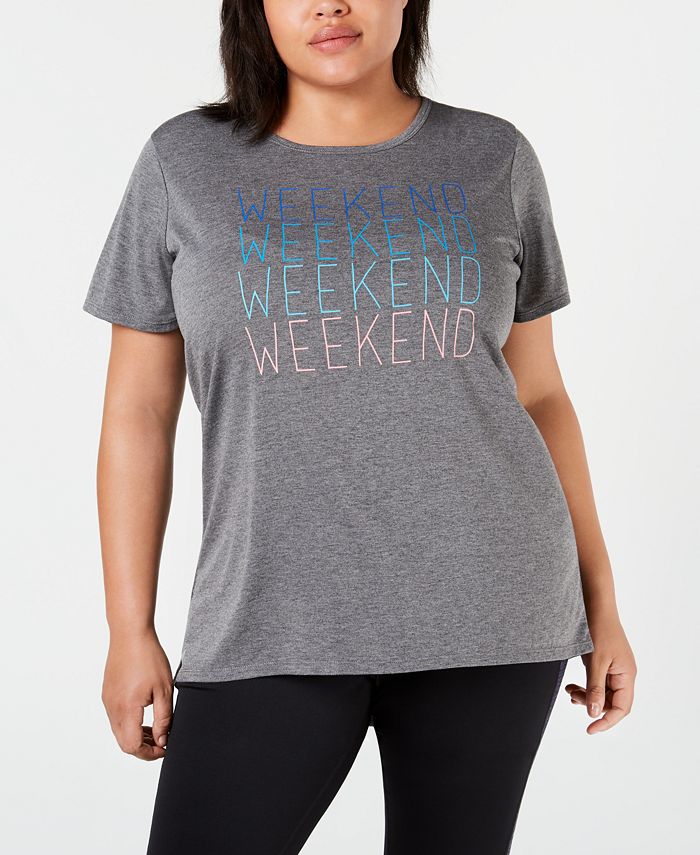 Ideology Plus Size Weekend Graphic Split-Back T-Shirt, Created for Macy ...