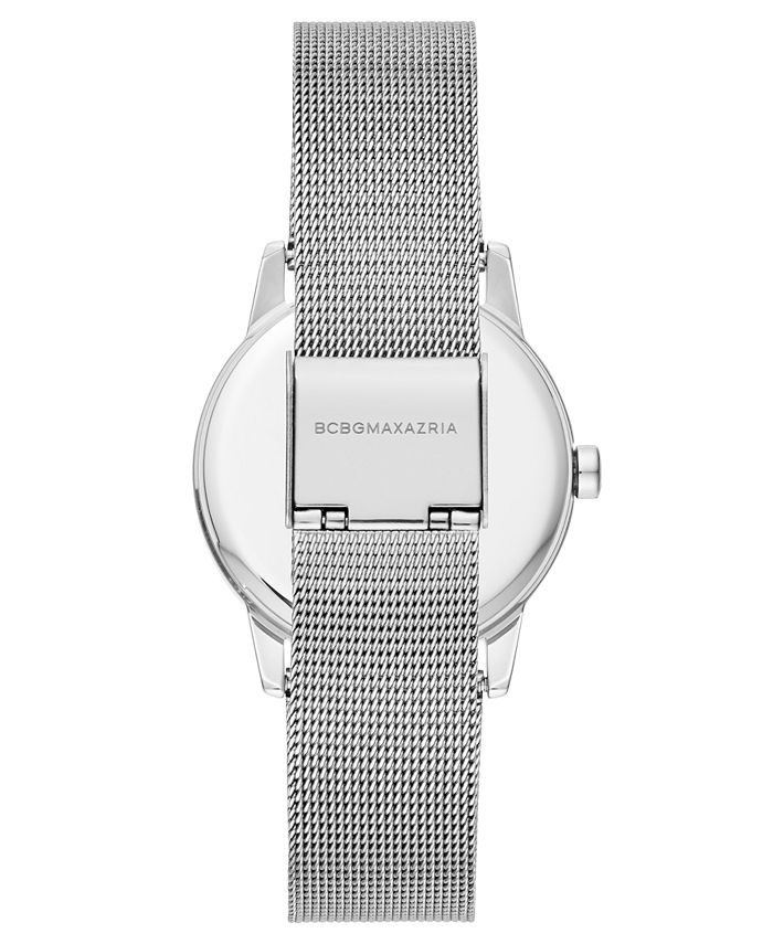 BCBGMAXAZRIA Ladies Round Silver Stainless Steel Mesh Strap Watch, 35mm ...