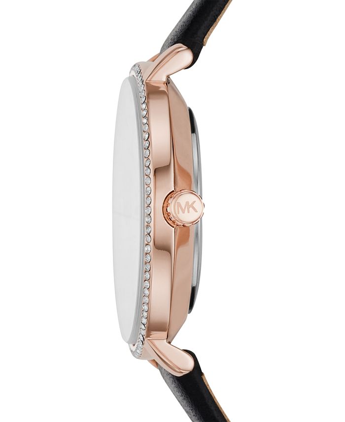Michael Kors Women's Mini Pyper Black Leather Strap Watch 32mm - Macy's
