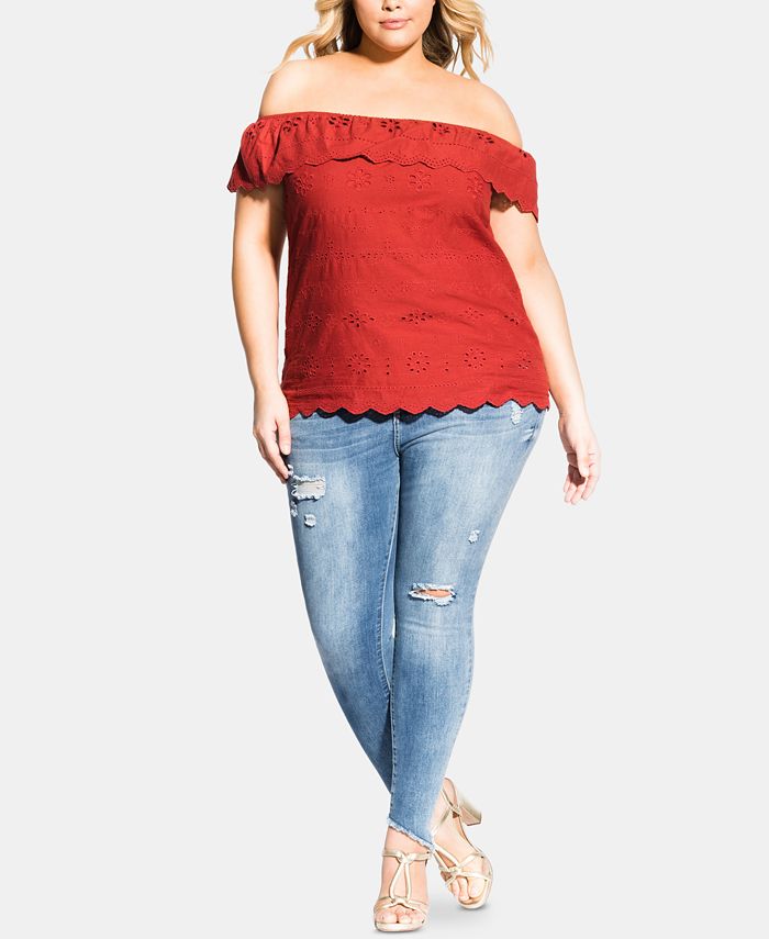 City Chic Trendy Plus Size Embroidered Off The Shoulder Top Macys