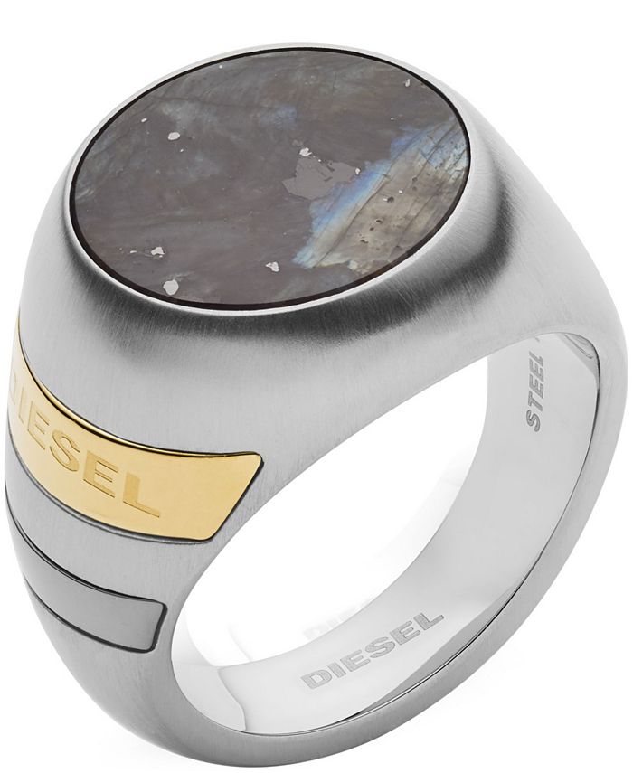 Diesel Men's Stainless Steel and Labradorite Stone Signet Ring - Macy's