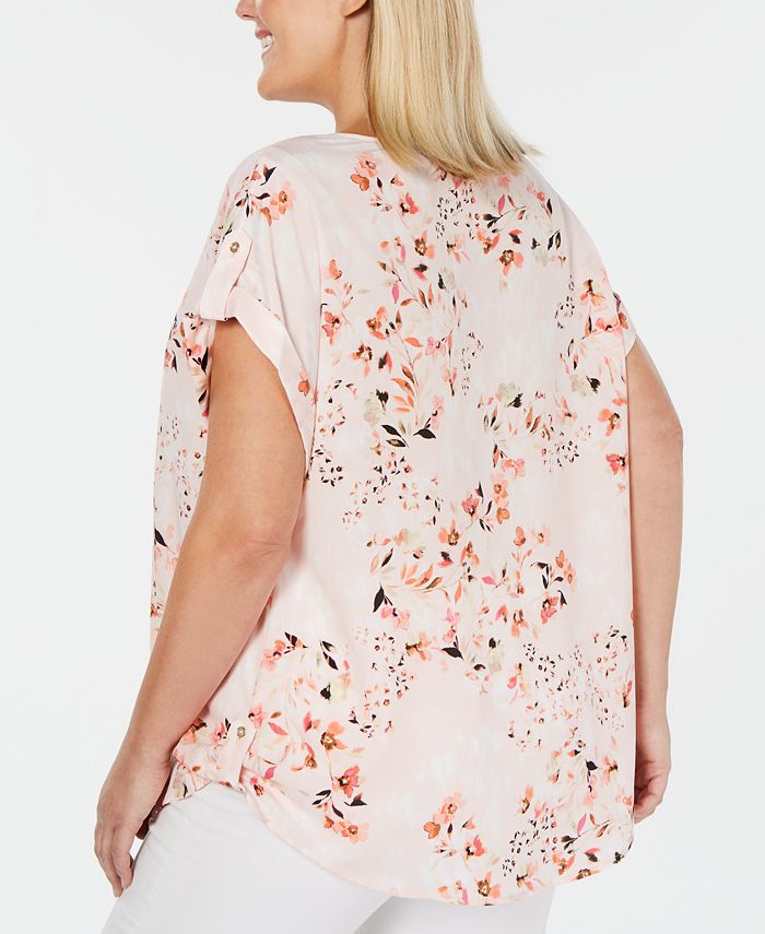 Calvin Klein Plus Size Printed Keyhole Blouse - Macy's