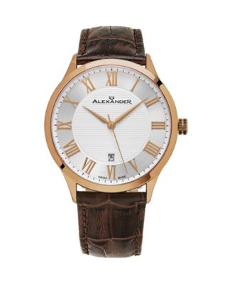 Alexander Watch A103-08, Stainless Steel Rose Gold Tone Case on Brown ...