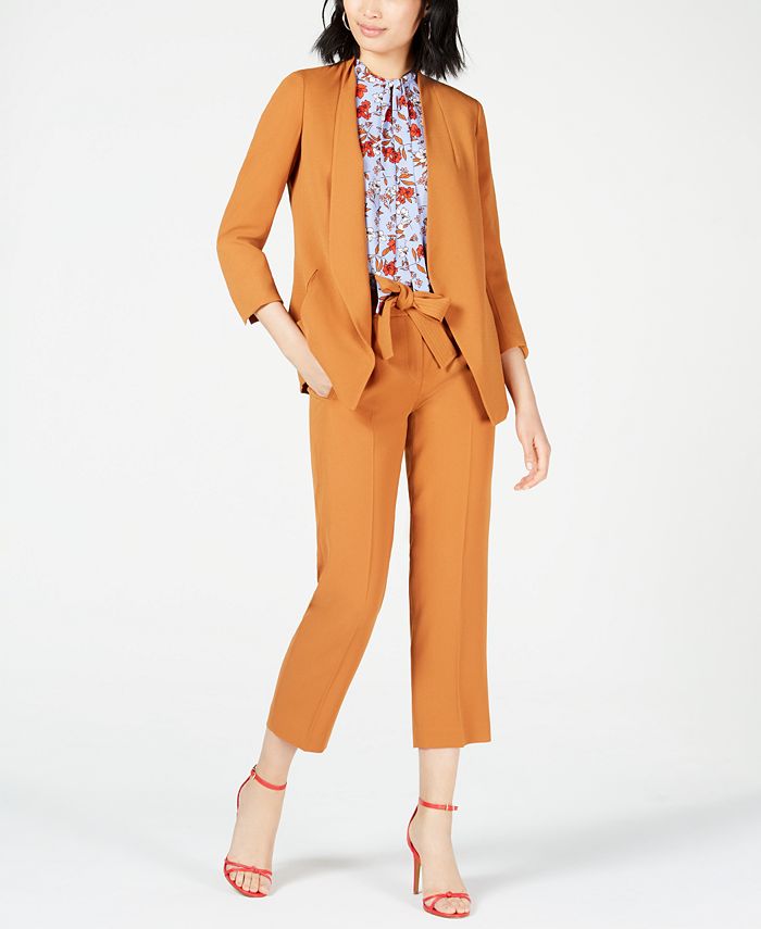 Bar III Open-Front Jacket, Tie-Neck Blouse & Belted Pants, Created for ...