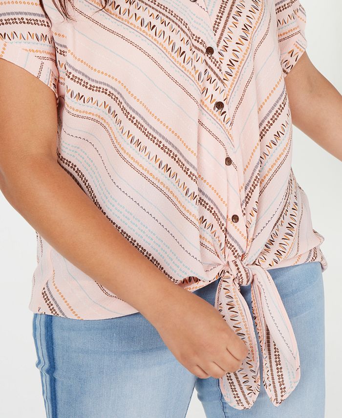 Monteau Trendy Plus Size Tie-Front Shirt - Macy's