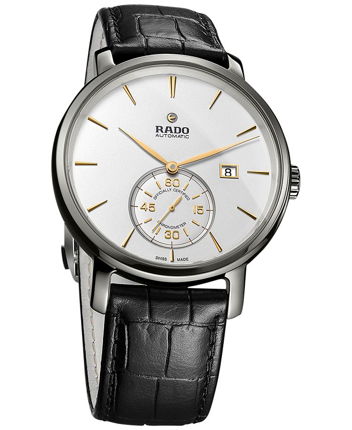 Rado Men's Swiss Automatic Chronometer DiaMaster Black Leather Strap ...