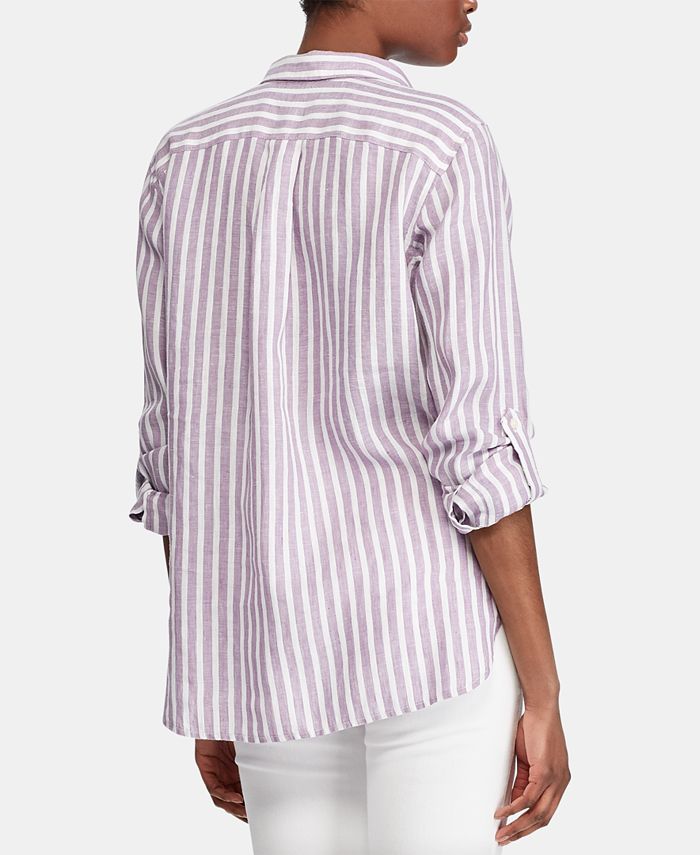 Lauren Ralph Lauren Stripe-Print Long-Sleeve Linen Shirt - Macy's