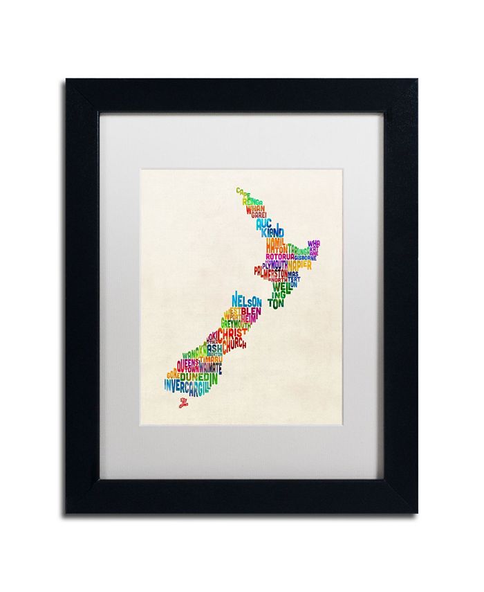 Trademark Global Michael Tompsett 'New Zealand Typography Map' Matted ...