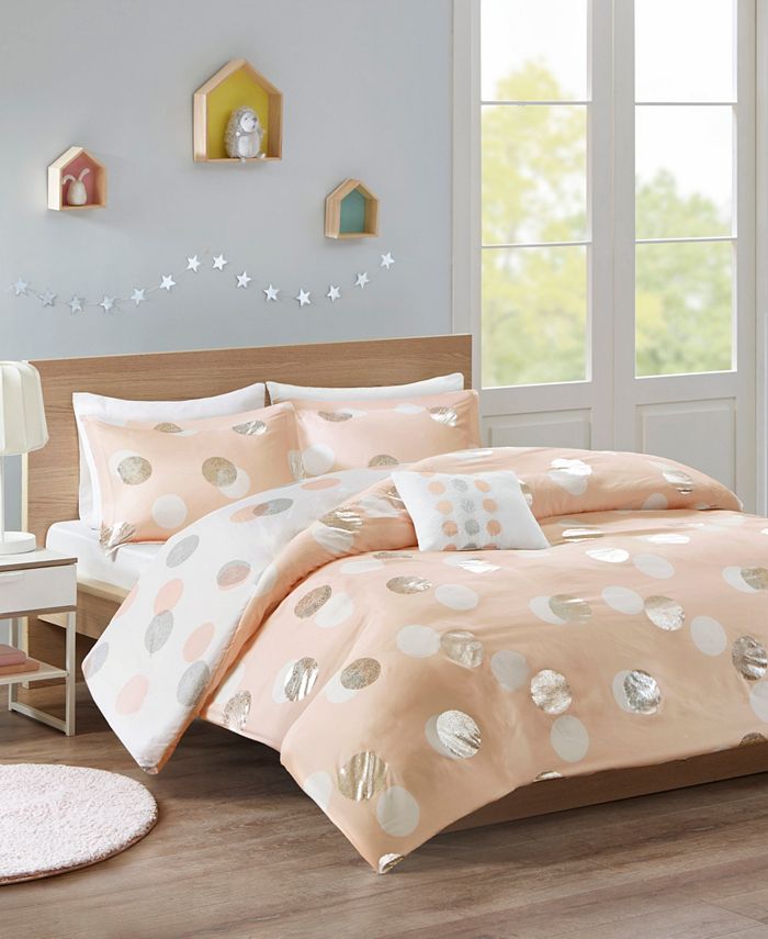 Mi Zone Emelia Twin/Twin XL 3 Piece Metallic Dot Print Reversible Duvet ...