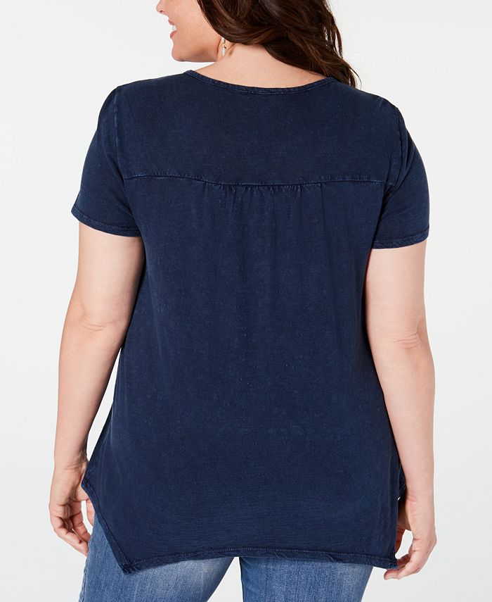 Style & Co Plus Size Cotton Embroidered Handkerchief-Hem Top, Created ...