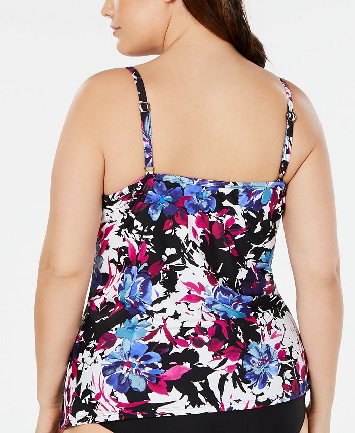 Island Escape Plus Size Swim Society Floral Printed Scorpio Tankini Top