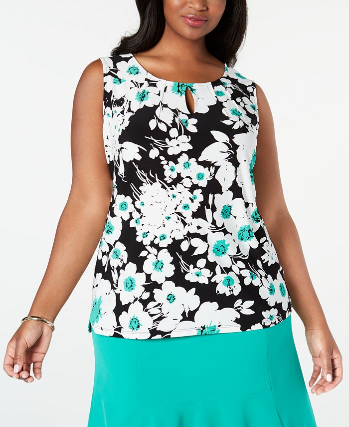 Nine West Plus Size Printed Keyhole Blouse - Macy's