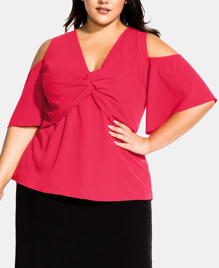 City Chic Trendy Plus Size Twist Front Cold Shoulder Top Macys