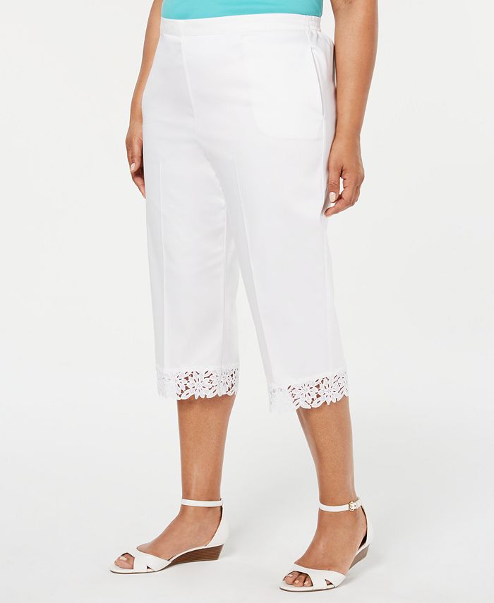 Alfred Dunner Plus Size Cayman Islands Lace-Hem Capri Pants - Macy's
