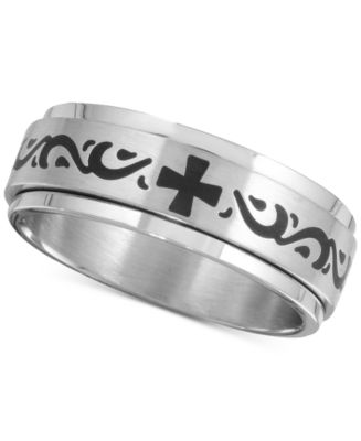Men's Celtic Cross Band in Stainless Steel & Black Ion-Plate - Macy's