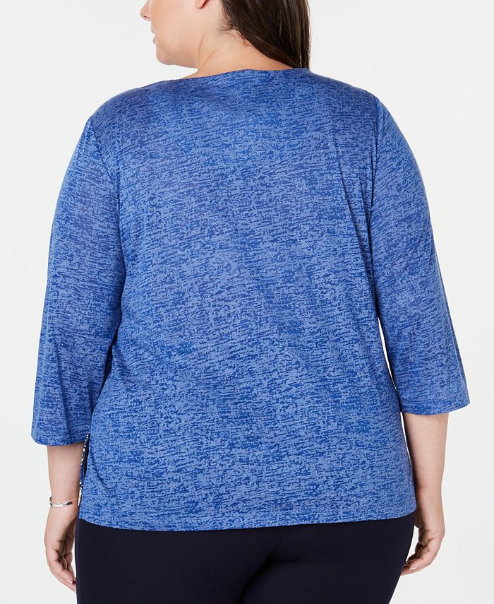Alfred Dunner Plus Size Lake Tahoe Printed Cutout Top - Macy's