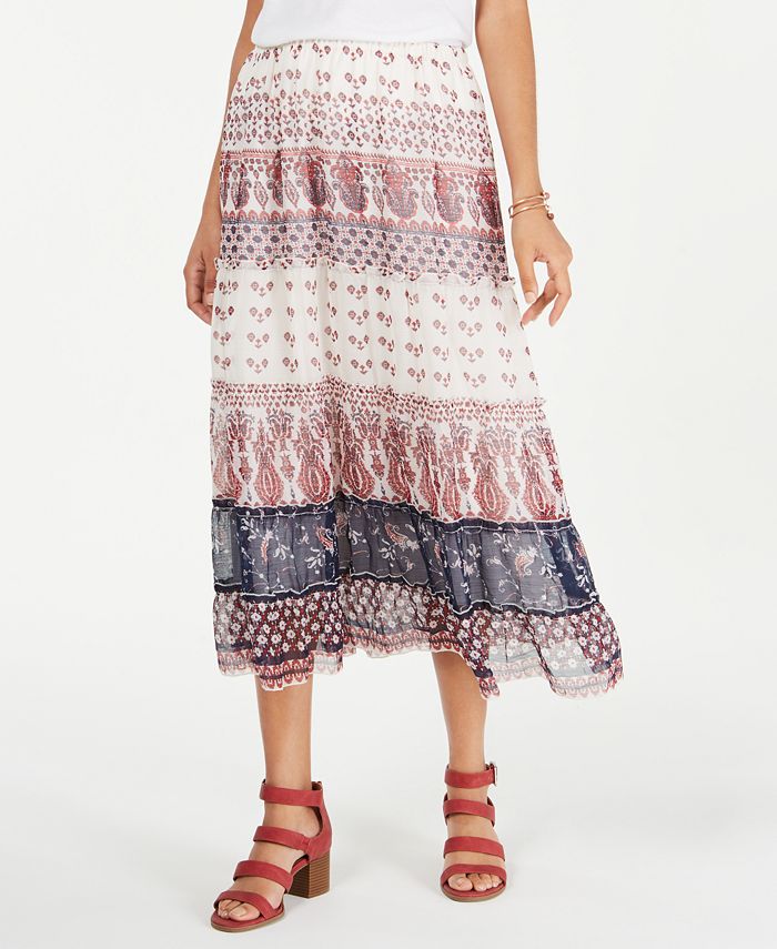 Style & Co Tiered Mixed-Print Midi Skirt, Created for Macy's - Macy's