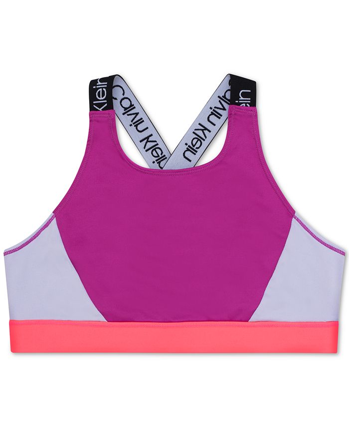 Calvin Klein Calvin Klein Big Girls Logo-Strap Colorblocked Sports Bra ...