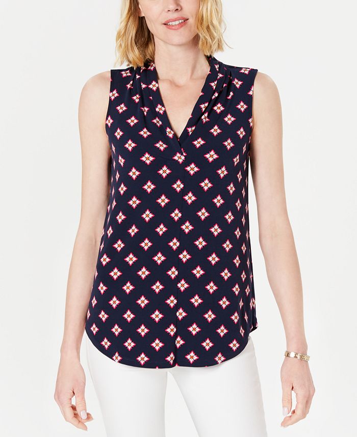 Charter Club Petite V-Neck Printed Blouse, Created for Macy's - Macy's