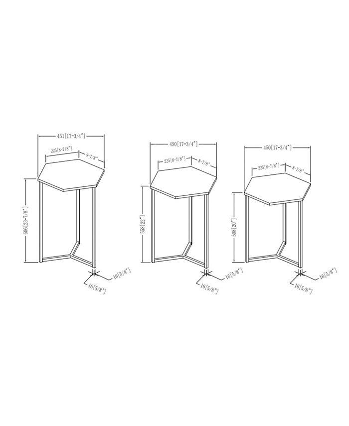 Walker Edison Set of 3 Hex Nesting Tables in Faux White Marble and Gold - Macy's