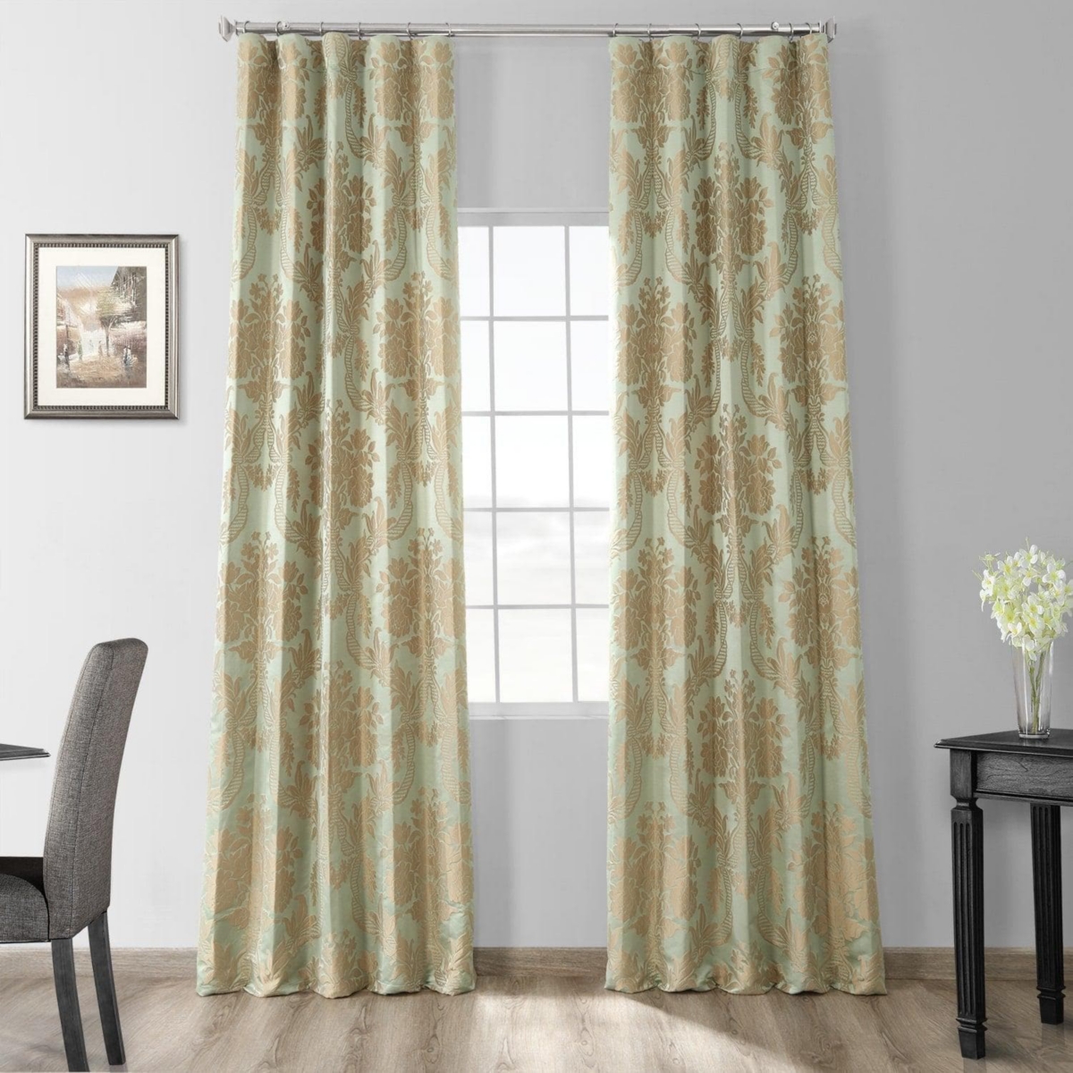 Click here for Half Price Drapes Magdelena Jade & Gold Damask Fau... prices