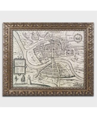 Braun Hogenberg 'Map of Briston 1581' Ornate Framed Art - 14" x 11 ...
