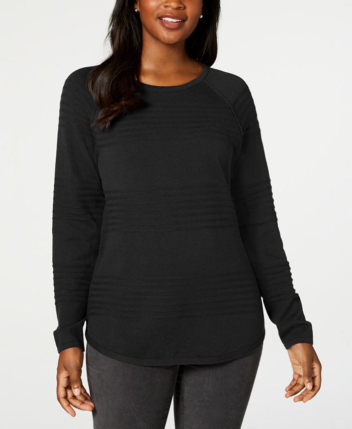 Karen Scott Cotton Textured Curved-Hem Sweater, Created for Macy's - Macy's