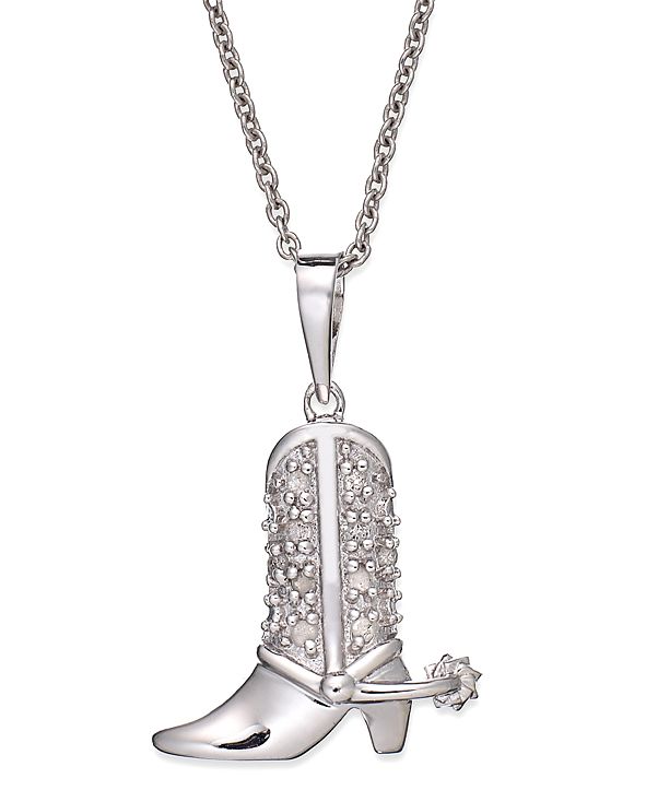Macy's Diamond Cowboy Boot Pendant Necklace (1/10 ct. t.w.) in Sterling ...