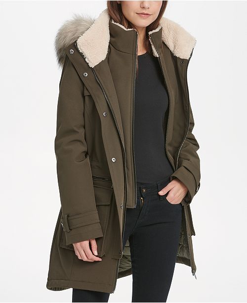 DKNY Faux-Fur-Trim Hooded Parka Coat & Reviews - Coats - Women - Macy's