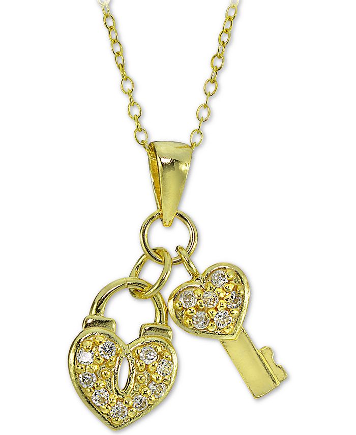 Giani Bernini 18k Gold-Plate Sterling Silver Cubic Zirconia Heart Lock ...