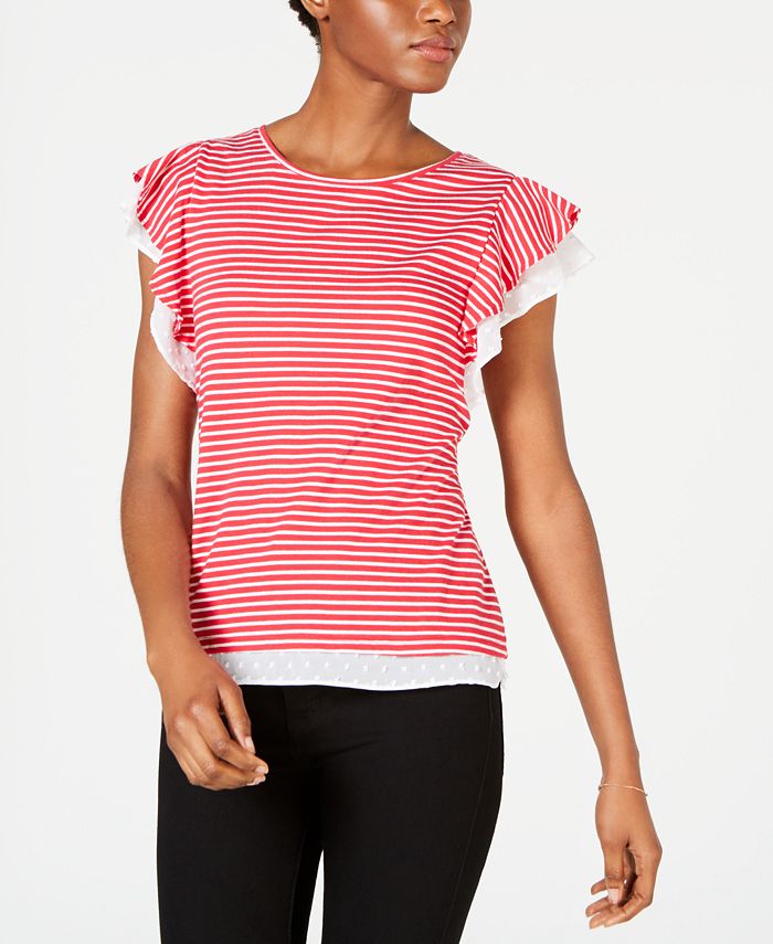 Maison Jules Flutter-Sleeve Striped Top, Created for Macy's - Macy's
