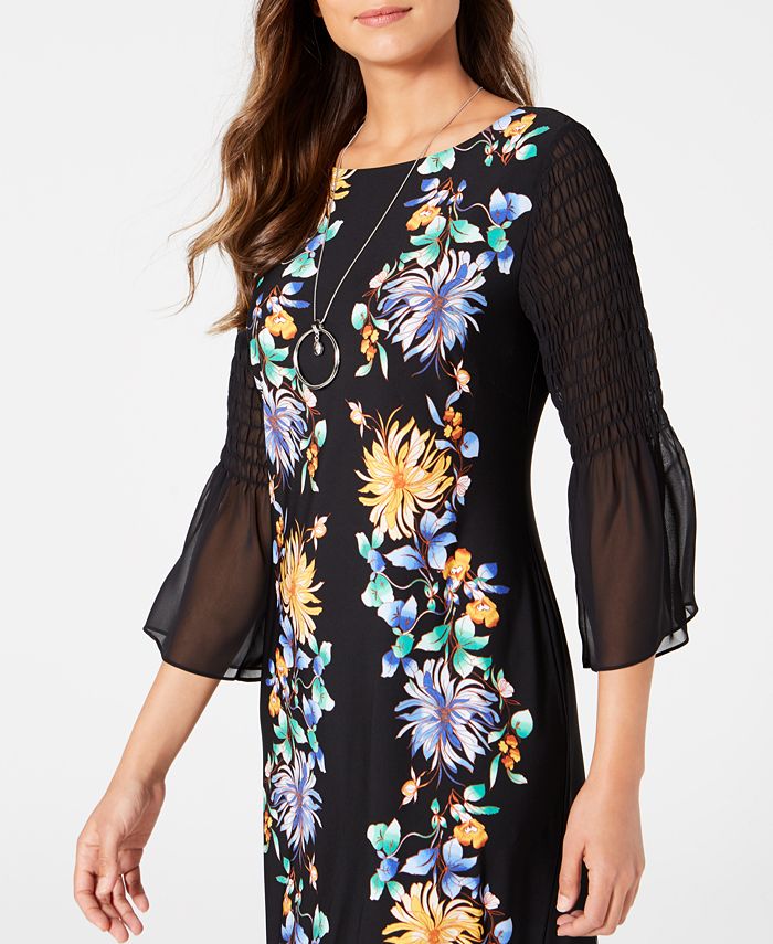 JM Collection Printed Chiffon-Sleeve Dress, Created for Macy's - Macy's