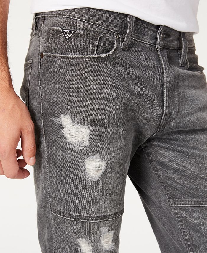 GUESS Men's Slim-Fit Tapered Multi Stitched Ripped Jeans - Macy's