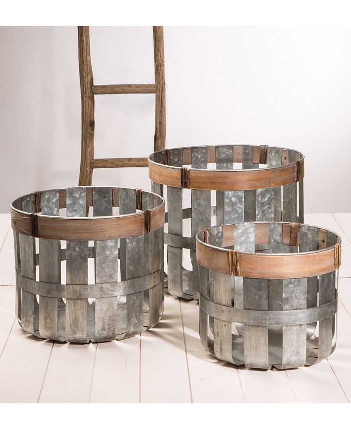 Glitzhome Farmhouse Galvanized Metal Slotted Storage Basket, Set of 3 ...