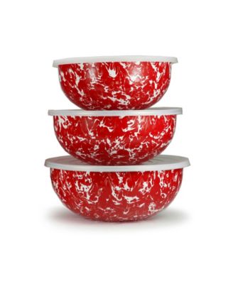 Golden Rabbit Red Swirl Enamelware Collection Mixing Bowls, Set of 3 ...