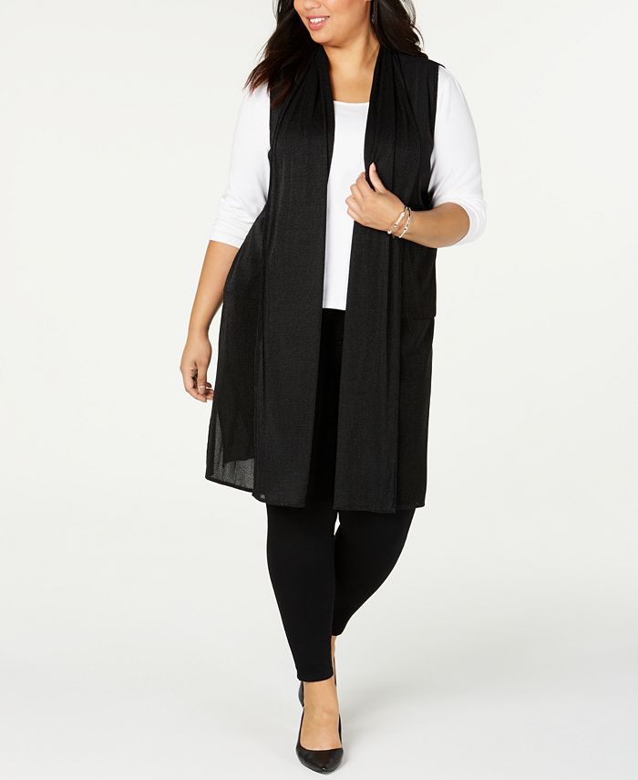Alfani Plus Size Pleated Mesh Duster Vest, Created for Macy's - Macy's