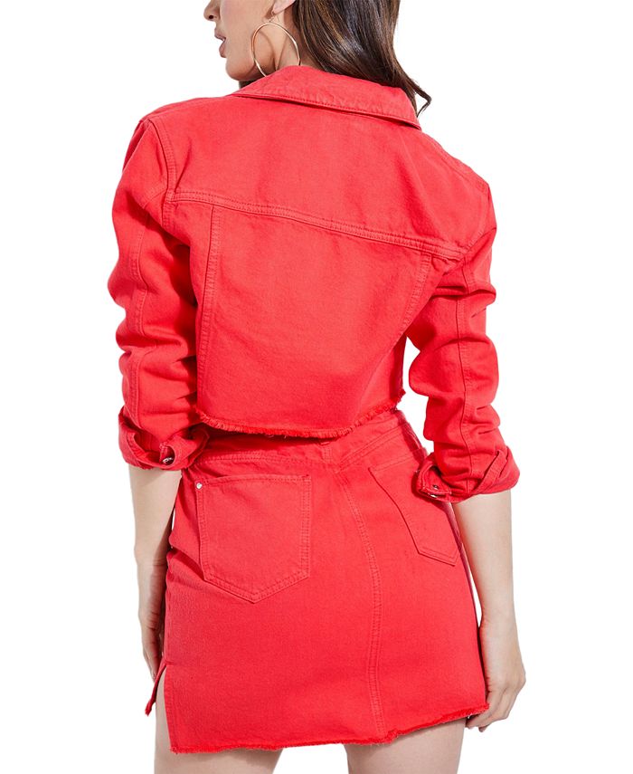 GUESS Talia Micro-Cropped Cotton Jacket - Macy's