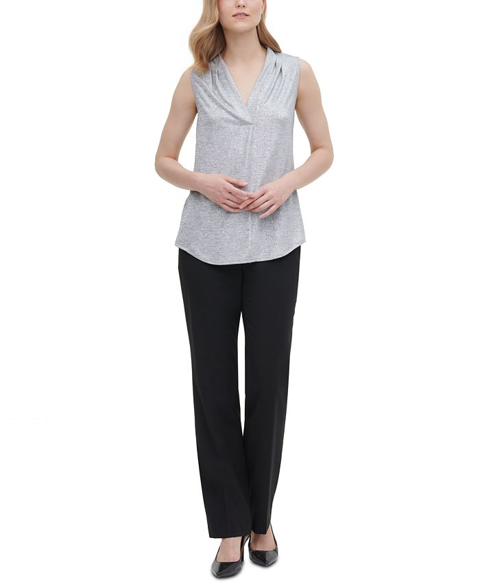 Calvin Klein Metallic Sleeveless Inverted Pleat Top Macys