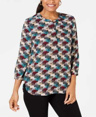 JM Collection Printed Pleated-Back Blouse, Created for Macy's - Macy's