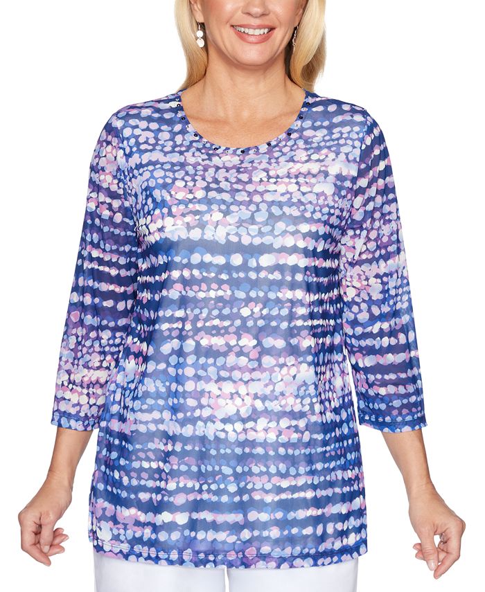 Alfred Dunner Classics Printed Rhinestone-Embellished Top - Macy's