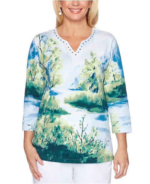 Alfred Dunner Classics Scenic-Print Studded Top & Reviews - Tops ...