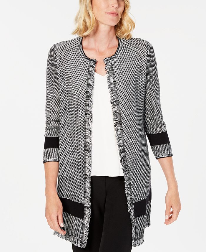 Kasper Fringe-Trim Open-Front Cardigan - Macy's