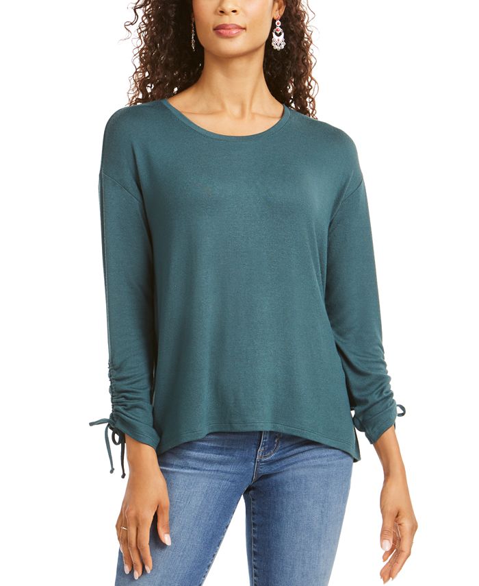 Style & Co Petite Drawstring Tie-Cuff Top, Created for Macy's - Macy's