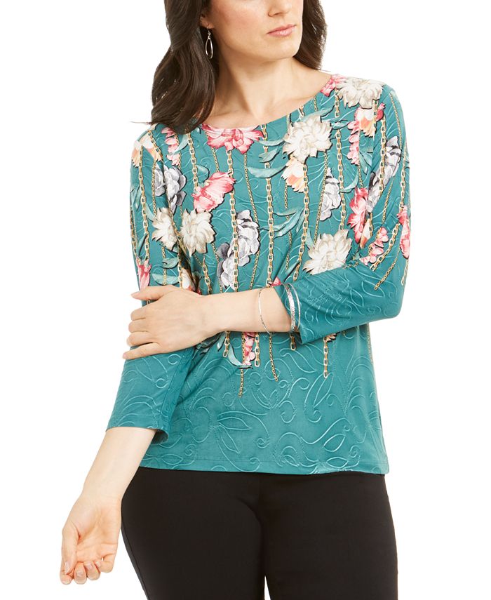 JM Collection Printed Jacquard Top, Created for Macy's - Macy's