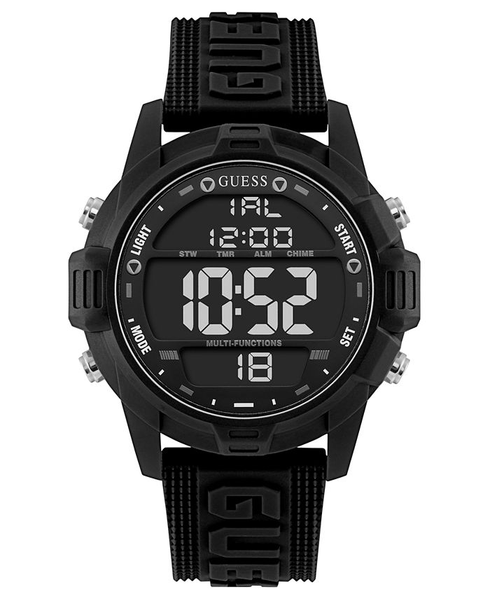 GUESS Men's Digital Black Silicone Strap Watch 48mm & Reviews - Macy's