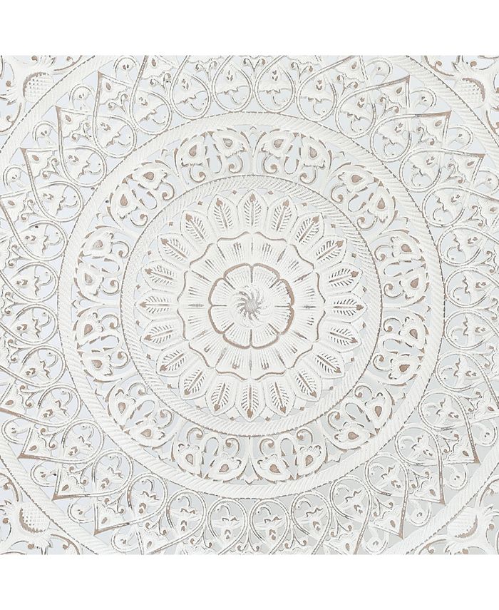 Luxen Home Square Decorative Carved Floral-Patterned MDF Wall Panel ...