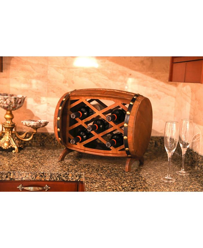 Vintiquewise Rustic Wooden Barrel Shaped Wine Rack, 5 Bottle Decorative ...